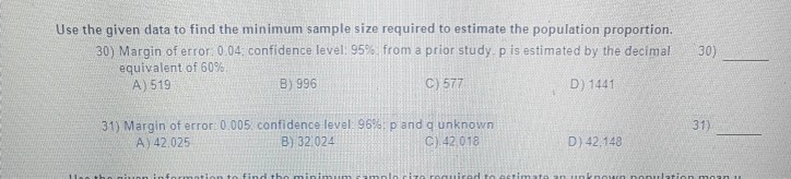 Solved Use the given data to find the minimum sample size | Chegg.com