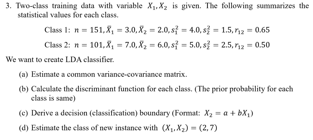 3. Two-class training data with variable X1,X2 is | Chegg.com
