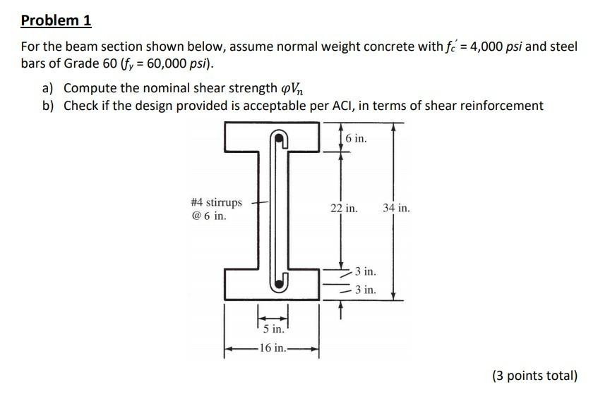 Solved Problem 1 For the beam section shown below, assume | Chegg.com