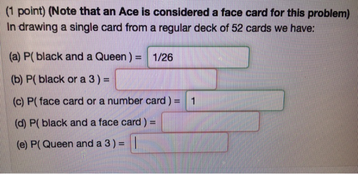 Solved In drawing a single card from a regular deck of 52 | Chegg.com