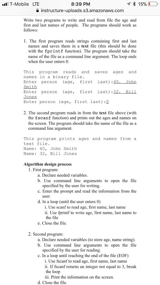 Solved Write two programs to write and read from rile the | Chegg.com