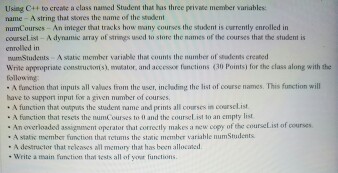 Solved Using C++ to create a class named student that has | Chegg.com