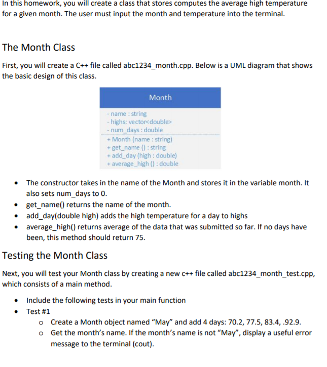 Solved In this homework, you will create a class that stores | Chegg.com