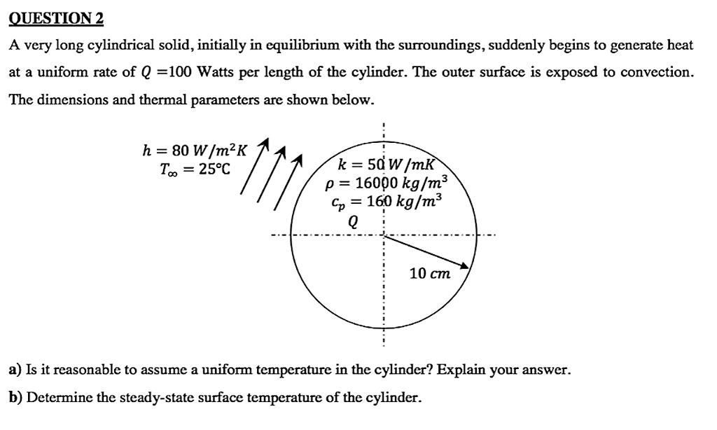 Solved QUESTION 2 A very long cylindrical solid, initially | Chegg.com