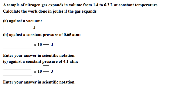 Solved A sample of nitrogen gas expands in volume from 1.4 | Chegg.com