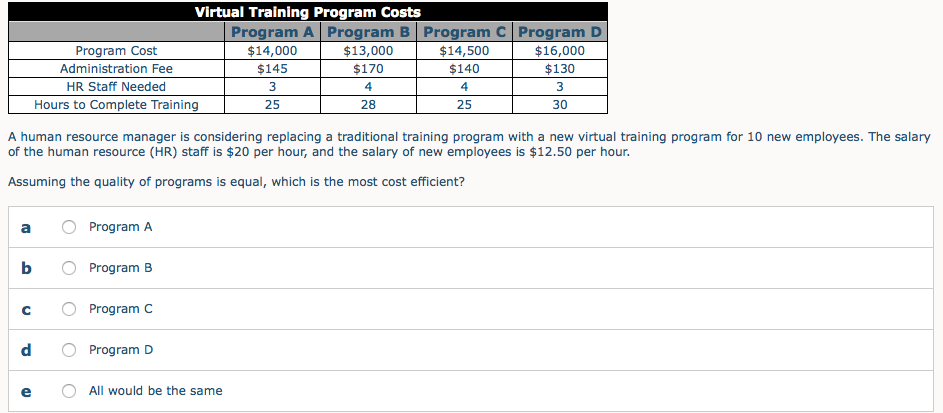 Solved A human resource manager is considering replacing a | Chegg.com