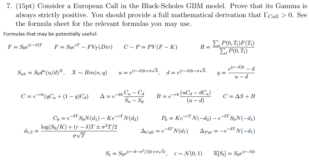 Solved Consider a European Call in the Black-Scholes GBM | Chegg.com