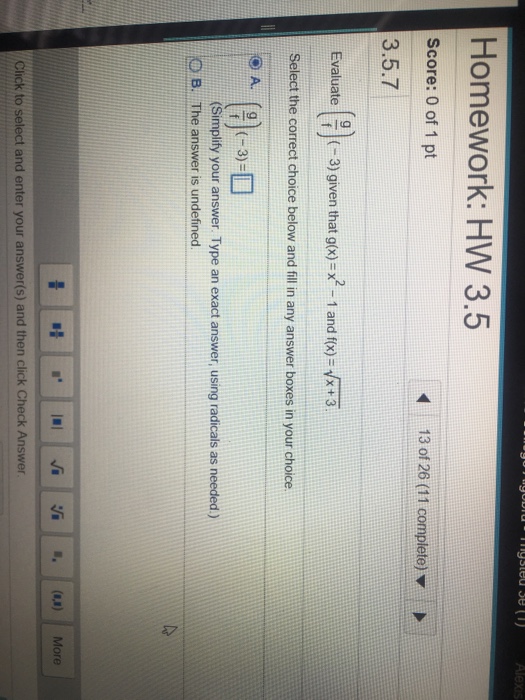 Solved Evaluate (g/f)(-3) given that g(x) = x^2- 1 and f(x) | Chegg.com