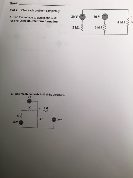 Solved A) find voltage v0 across the 4K ohm resistor using | Chegg.com