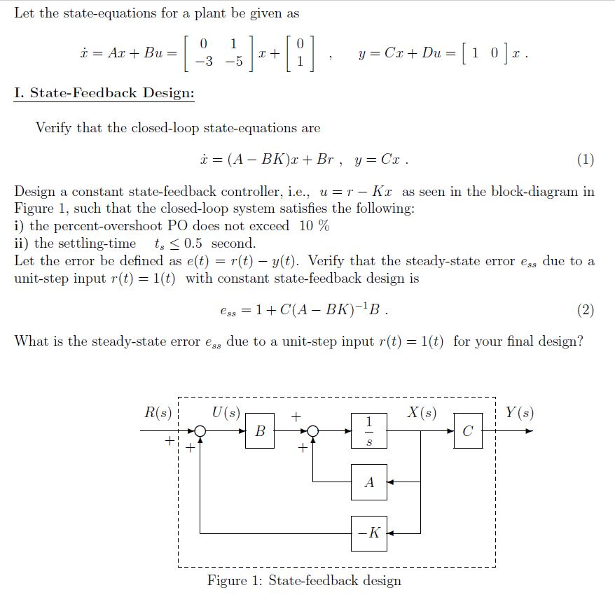 Let the state-equations for a plant be given as 3 -5 | Chegg.com