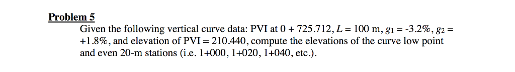 Solved Problem 5 Given the following vertical curve data: | Chegg.com