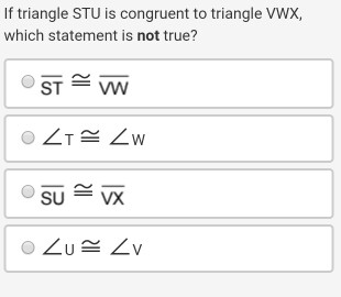 Solved If triangle STU is congruent to triangle VWX, which | Chegg.com