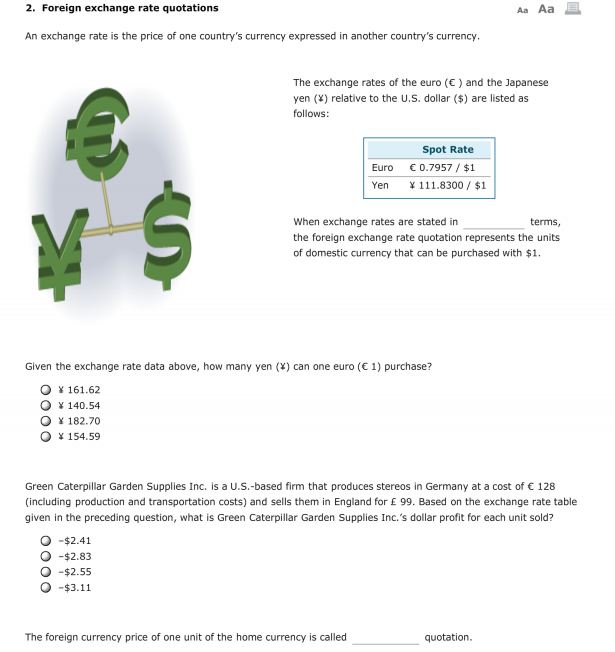 Solved An exchange rate is the price of one country's | Chegg.com