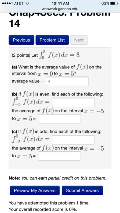 Solved Let integral_0^5 f(x) dx = 8 What is the average of | Chegg.com