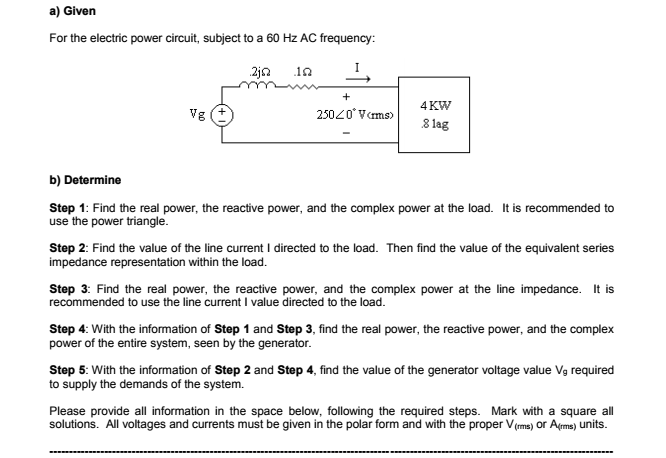 Solved a) Given For the electric power circuit, subject to a | Chegg.com