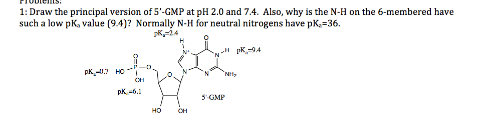Solved 1: Draw the principal version of 5'-GMP at pH 2.0 and | Chegg.com