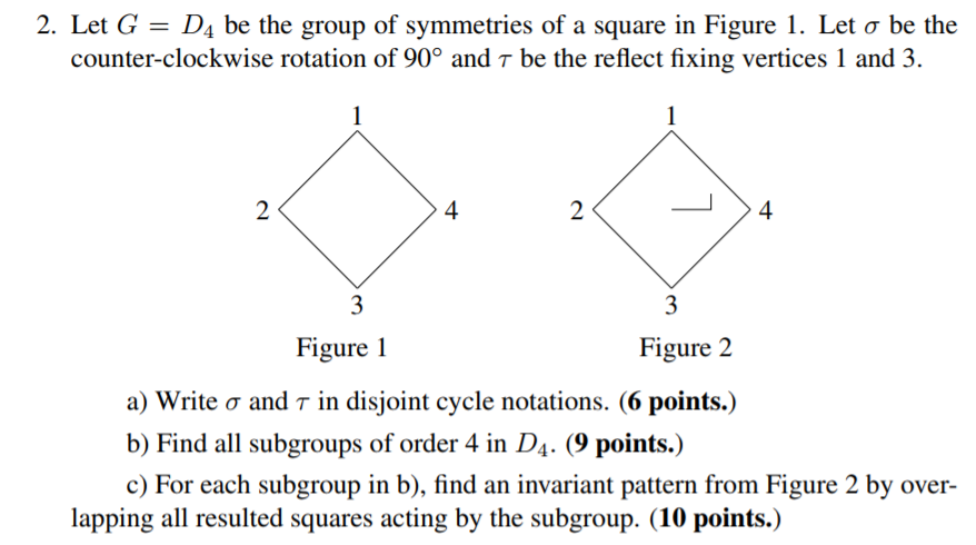 2. Let = D4 be the group of symmetries of a square in | Chegg.com