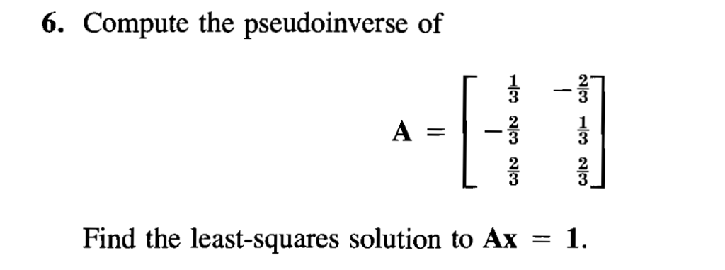 Solved: Compute The Pseudoinverse Of A = [1/3 -2/3 -2/3 1/... | Chegg.com