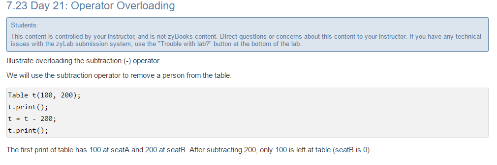 Solved 7.23 Day 21: Operator Overloading Students This | Chegg.com