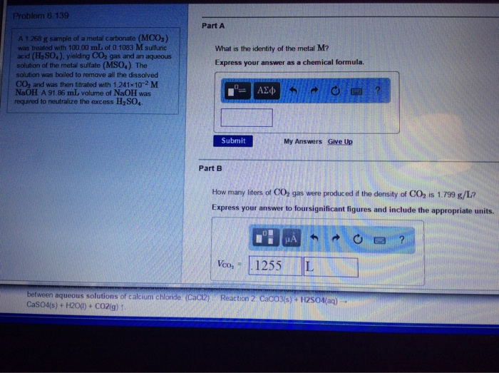 Solved a 1.268 g sample of a metal carbonate (MCO3) was | Chegg.com