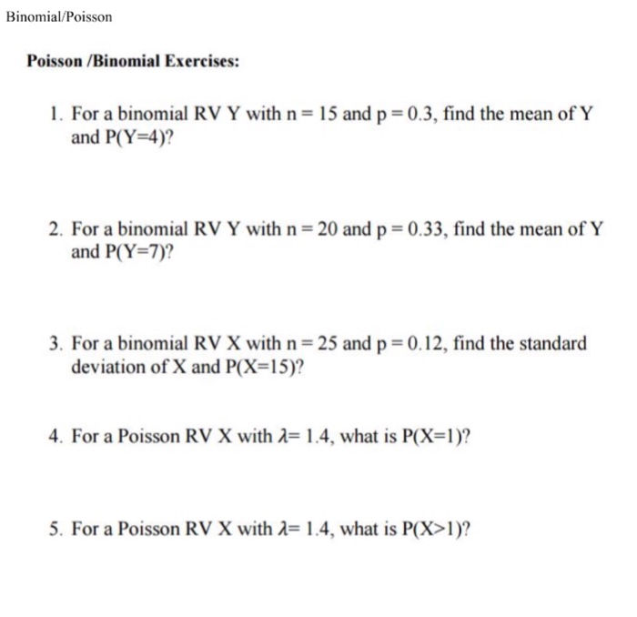 Solved For a binomial RV Y with n = 15 and p = 0.3, find the | Chegg.com