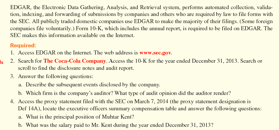 Solved EDGAR, the Electronic Data Gathering, Analysis, and | Chegg.com