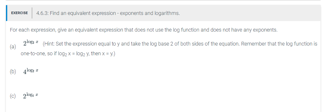 Solved EXERCISE 4.6.3: Find an equivalent expression - | Chegg.com