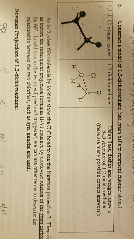 Solved 3. Construct a model of 1,2-dichloroethane (use green | Chegg.com