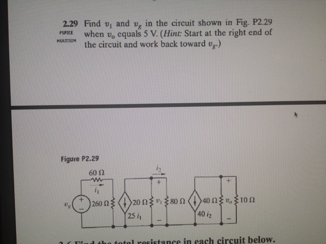 Solved Find v1 and in the circuit shown in Fig. P2.29 when | Chegg.com