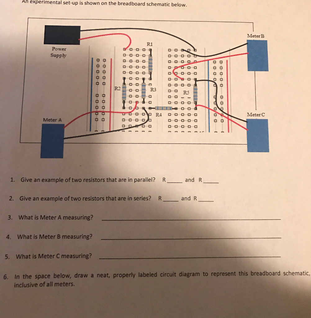 Solved An experimental set-up is shown on the breadboard | Chegg.com