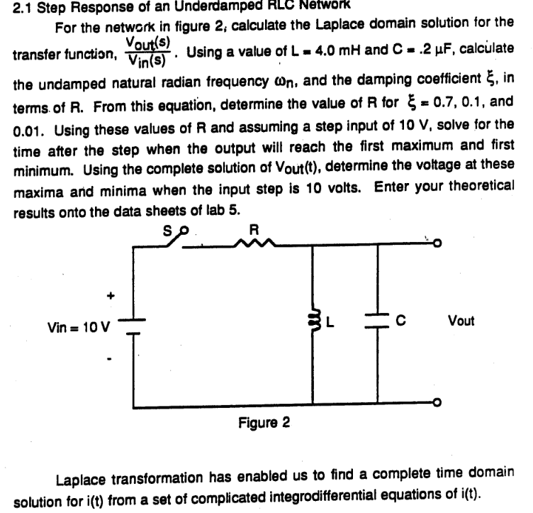 Solved Step Response of an Underdamped RLC Network For the | Chegg.com