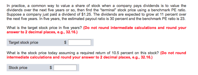 Solved In practice, a common way to value a share of stock | Chegg.com