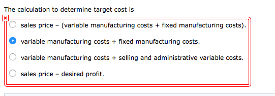 Solved The calculation to determine target cost is sales | Chegg.com