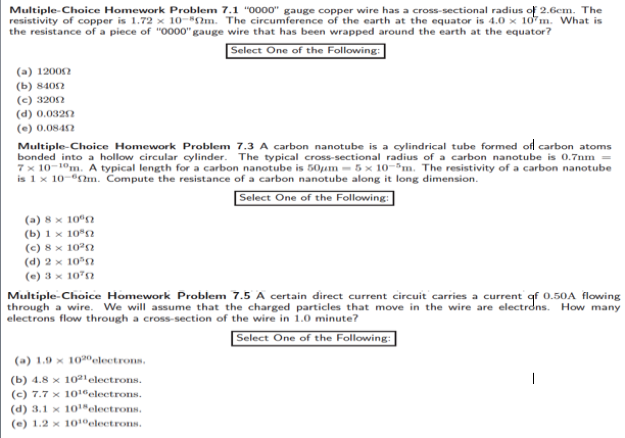 Solved Multiple Choice Homework Problem 7.1 "OOOO" gauge | Chegg.com