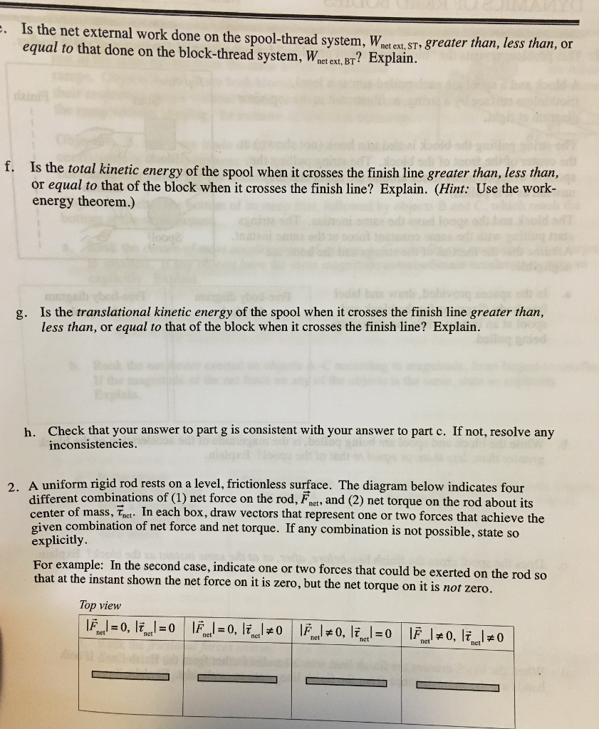 Solved Is the net external work done on the spool-thread | Chegg.com
