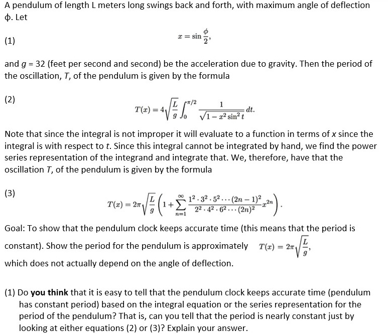 Solved A pendulum of length L meters long swings back and | Chegg.com