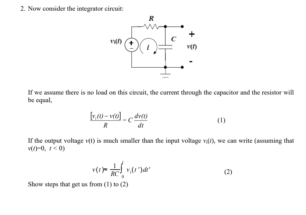 2. Now consider the integrator circuit: If we assume | Chegg.com