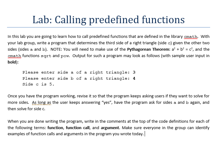 Solved Lab: Calling predefined functions In this lab you are | Chegg.com