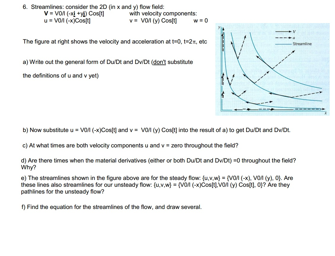 Streamlines: consider the 2D (in x and y) flow field: | Chegg.com