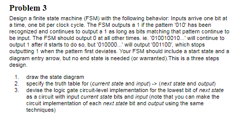 Solved Design a finite state machine (FSM) with the | Chegg.com