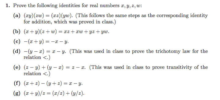 Solved Prove the following identities for real numbers | Chegg.com