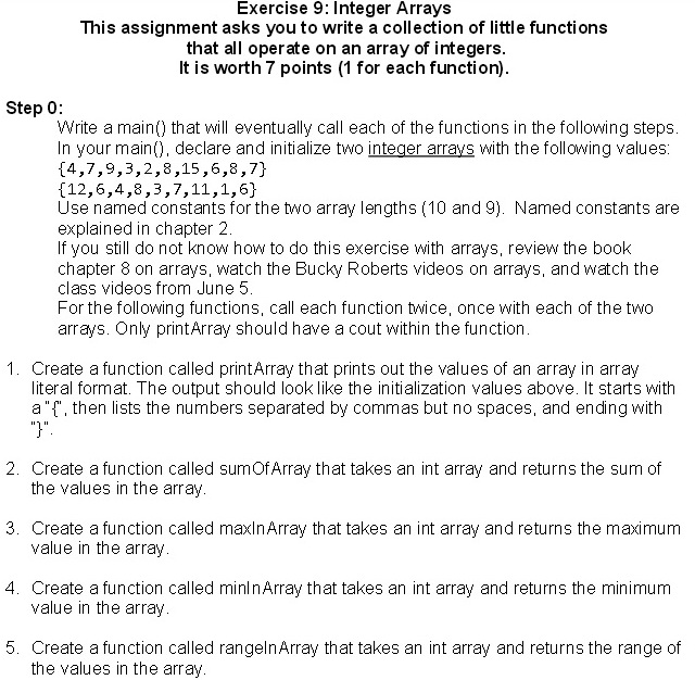 Solved Exercise 9: Integer Arrays This assignment asks you | Chegg.com
