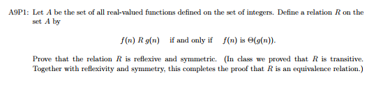 Solved A9P1: Let A be the set of all real-valued functions | Chegg.com