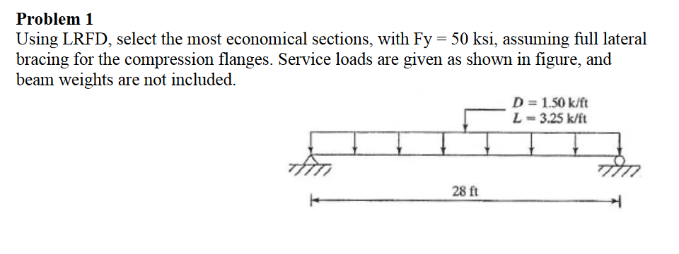 Solved Using LRFD, select the most economical sections, with | Chegg.com