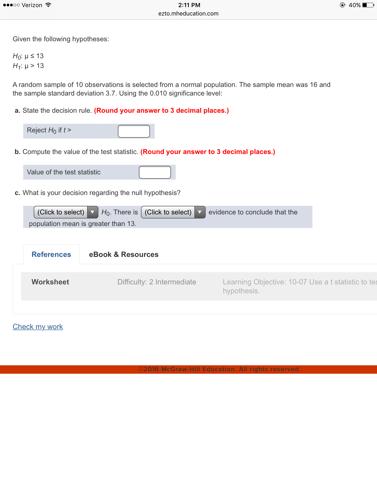Solved Given the following hypotheses: H_0:MU | Chegg.com