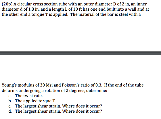 Solved A circular cross section tube with an outer diameter | Chegg.com