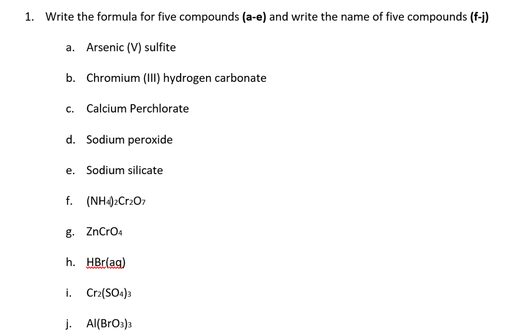 Solved Write the formula for five compounds (a-e) and write | Chegg.com