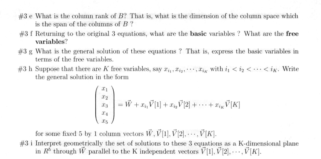 Solved #3 Consider the set of three linear equations in 5 | Chegg.com