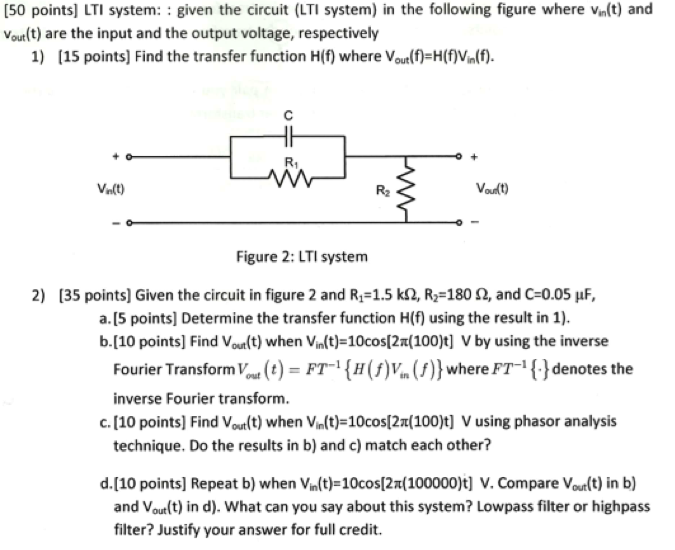 Solved LTI system: : given the circuit (LTI system) in the | Chegg.com
