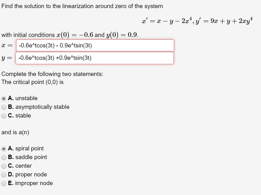 Solved Find the solution to the linearization around zero of | Chegg.com